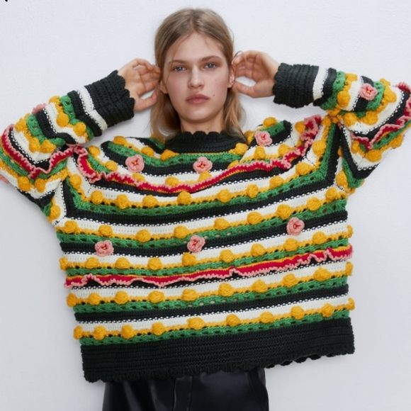 Zara | Tops | Zara Knit Floral Sweater | Poshmark
